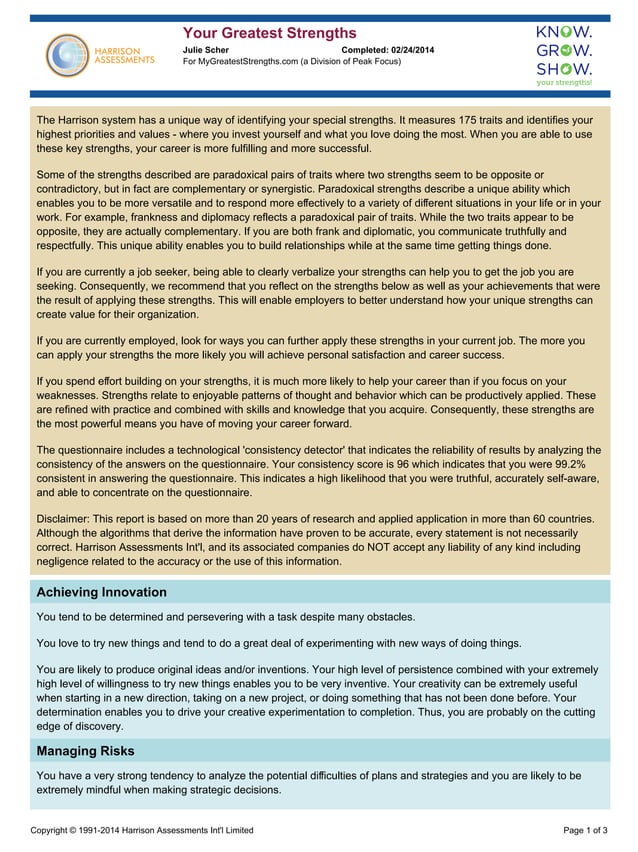 Julie Scher's Greatest Strengths | PDF