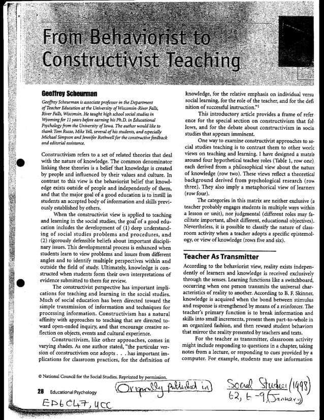 Scheurman behaviourist to contructivist.pdf000 | PDF