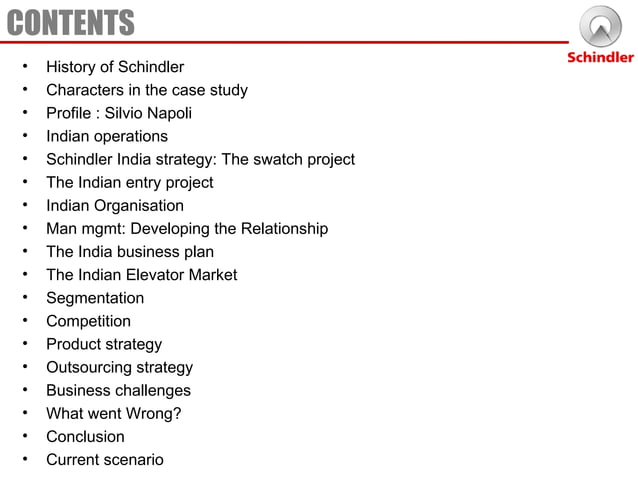 Schindler case study | PPS | Business Administration | Business