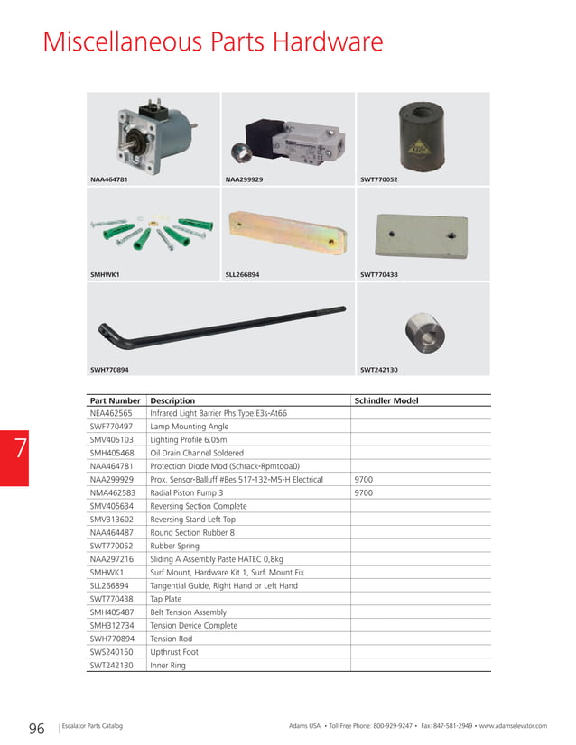 Schindler part list, escalator, travelator, | PDF