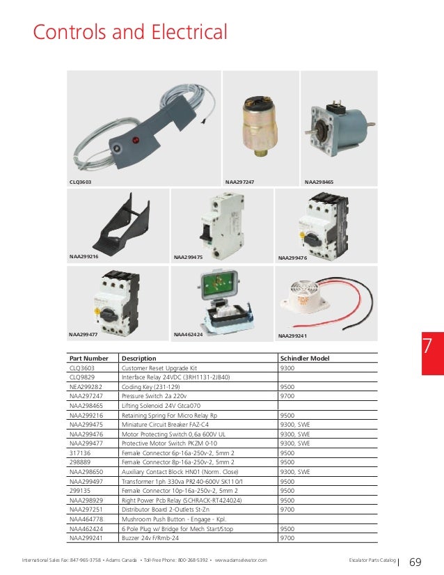 Schindler part list, escalator, travelator,
