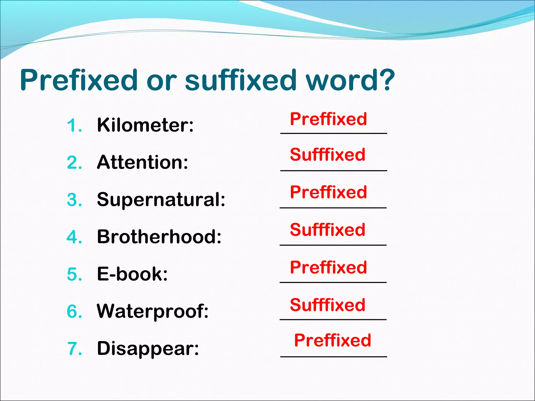 PREFFIXES / SUFFIXES | PPT | Food & Drink