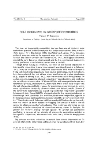 Field Experiments on Interspecific Competition | PDF
