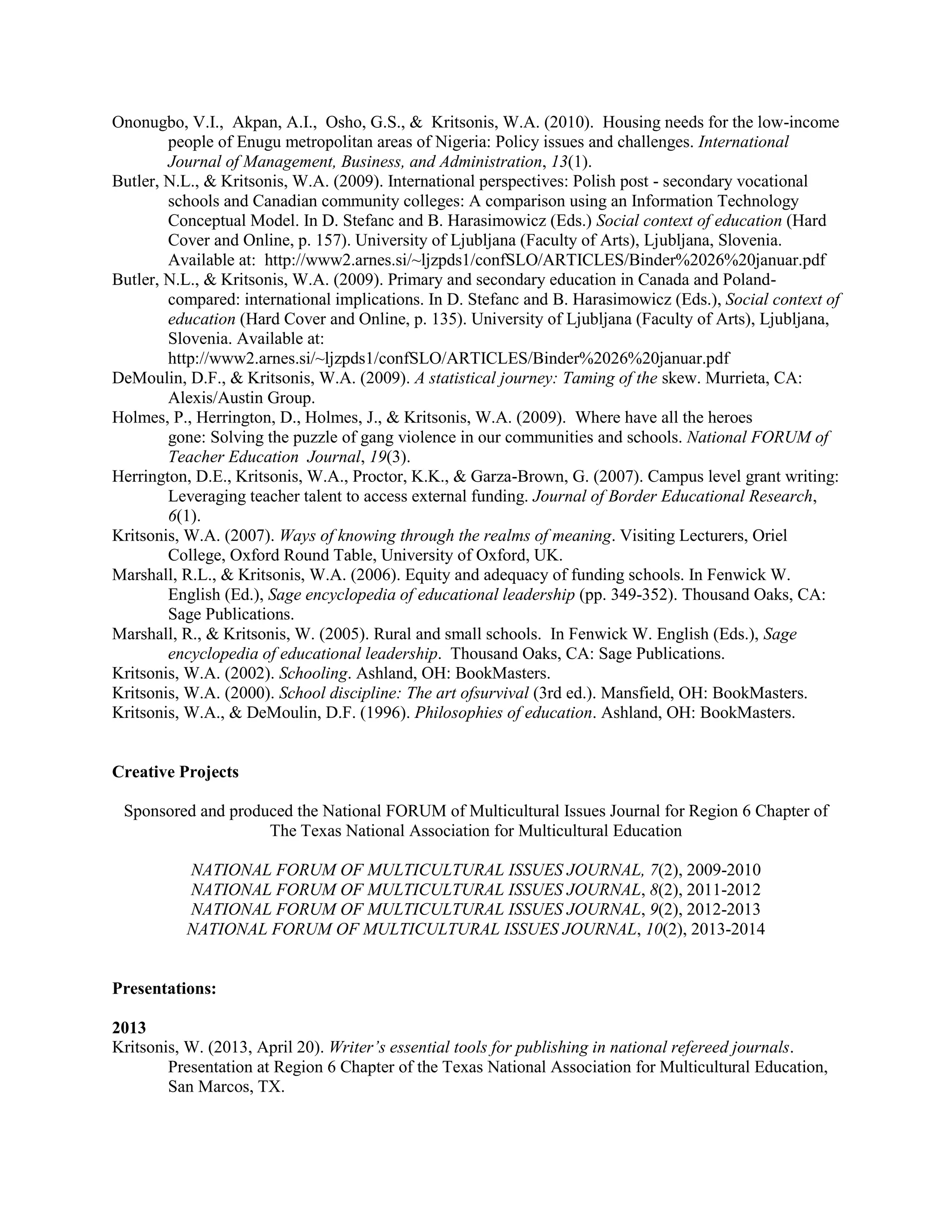 Dr. W.A. Kritsonis, Academic Scholarship, Service, and Collaborative ...