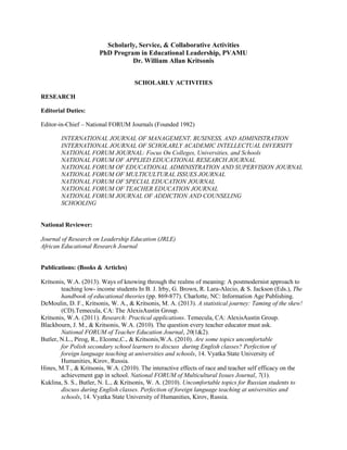 Dr. W.A. Kritsonis, Academic Scholarship, Service, and Collaborative ...