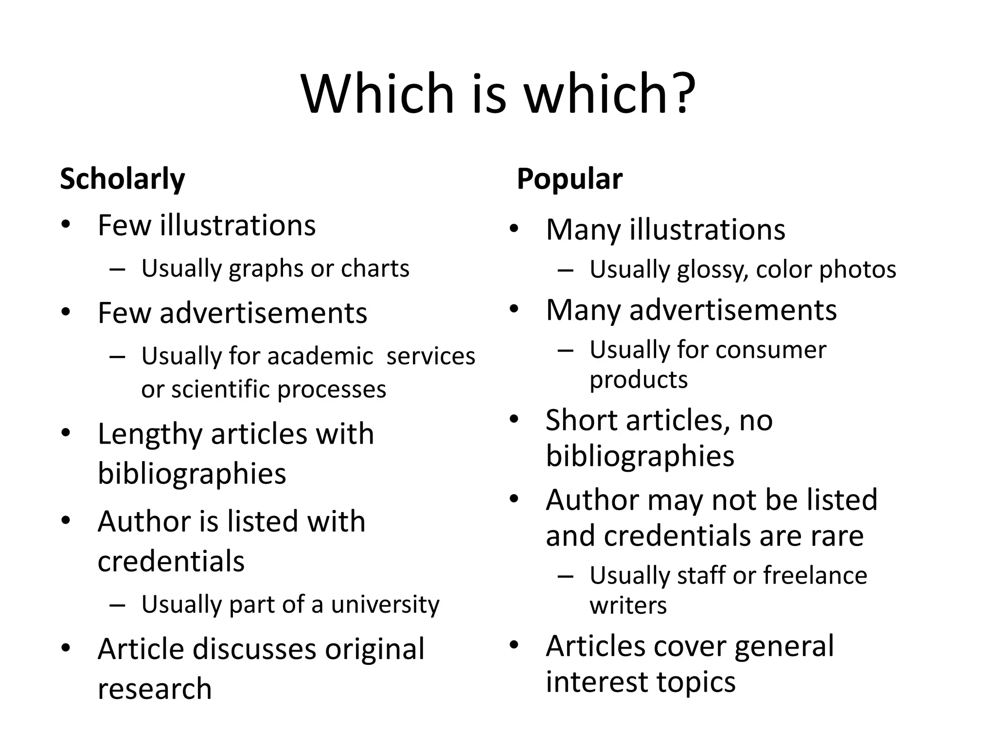 Scholarly vs. Popular | PPTX