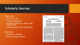 Comparing Scholarly Sources and Popular Sources | PPTX