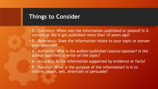Scholarly vs Popular Sources and CRAAP | PPT