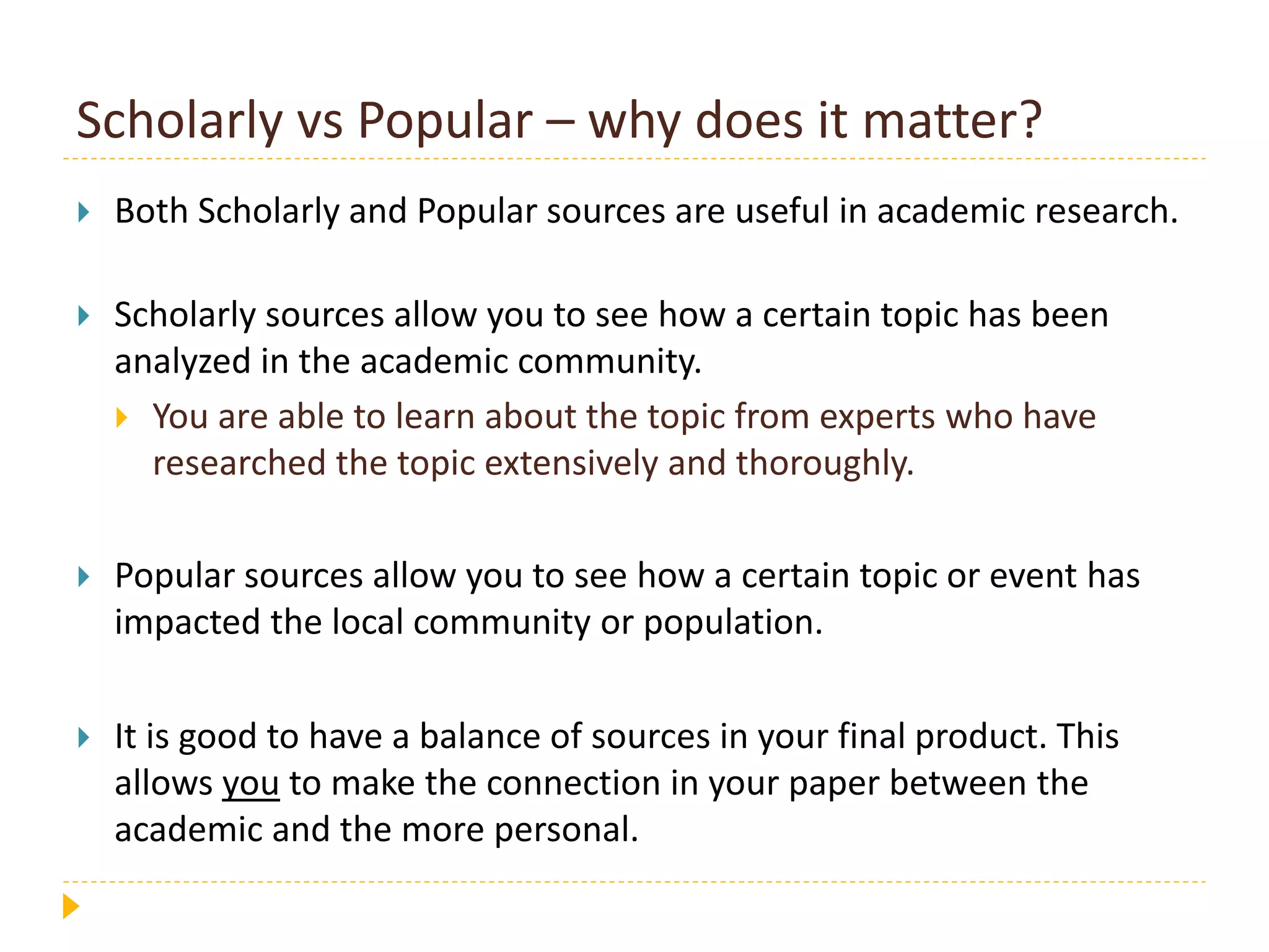 Scholarly vs popular resources | PDF