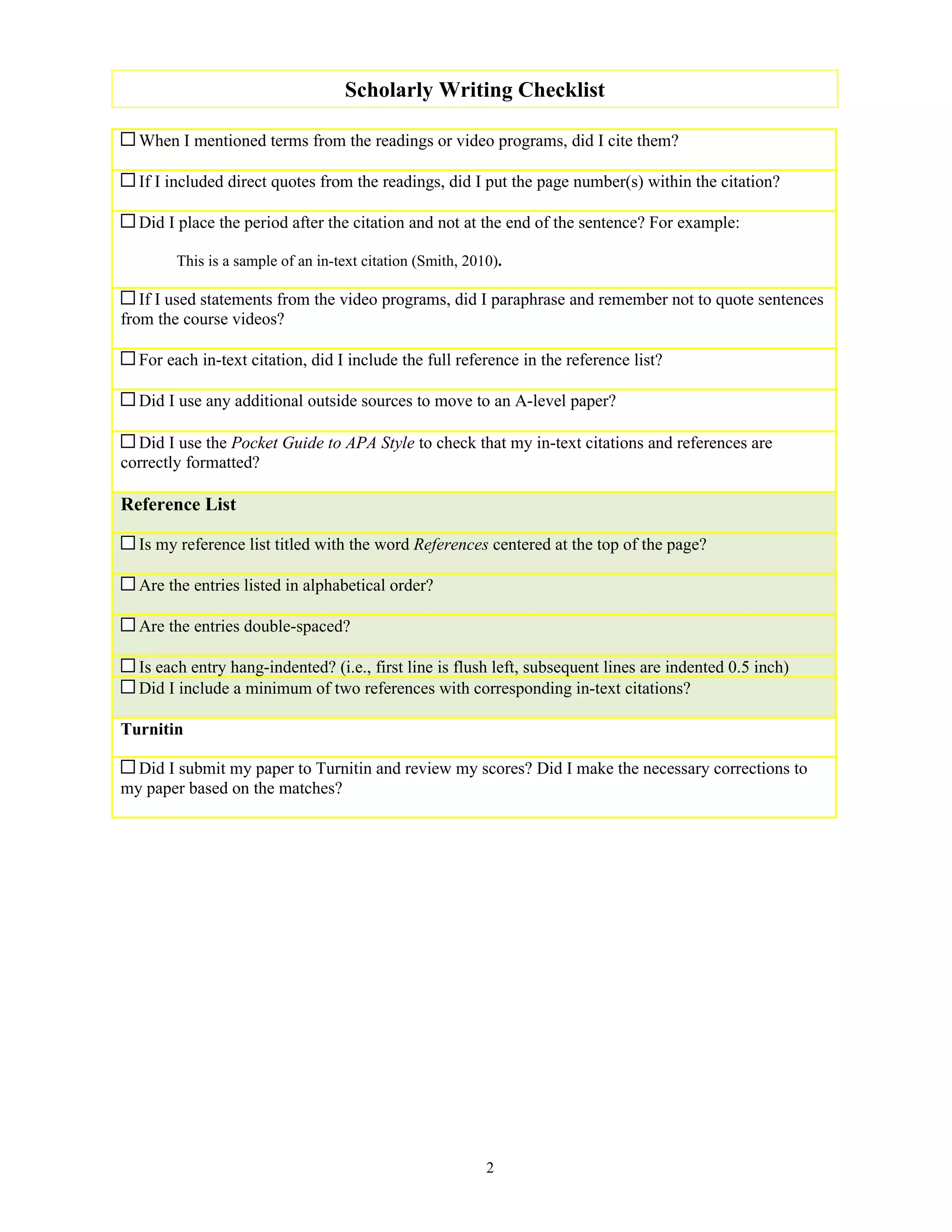 Scholarly writing checklist | PDF