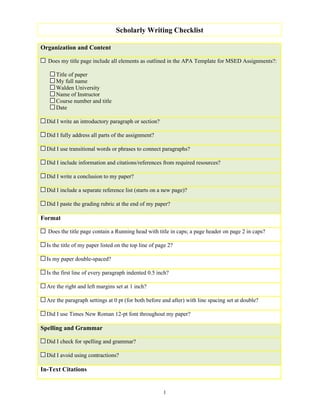 Scholarly writing checklist | DOC | Educational Assessment | Education