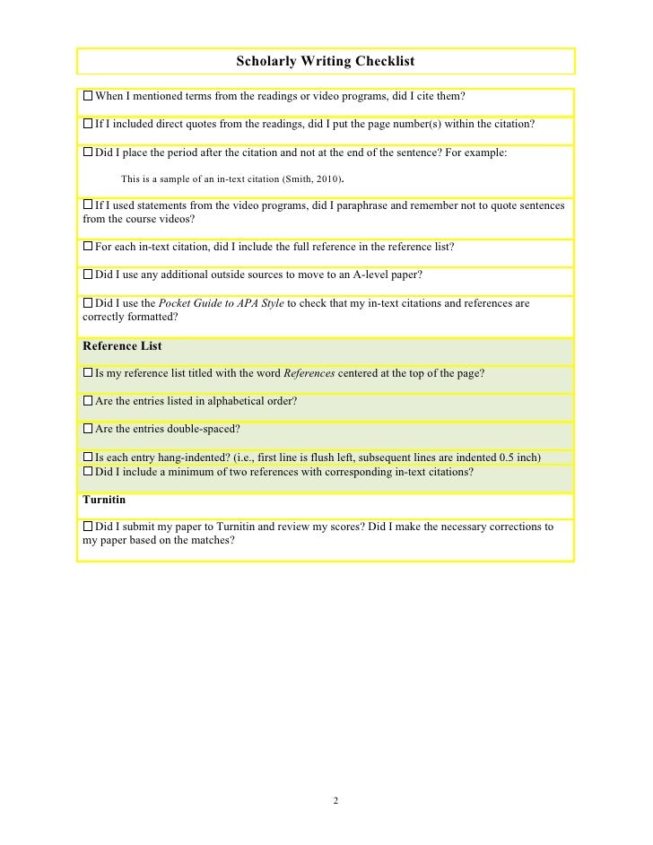 Scholarly writing checklist