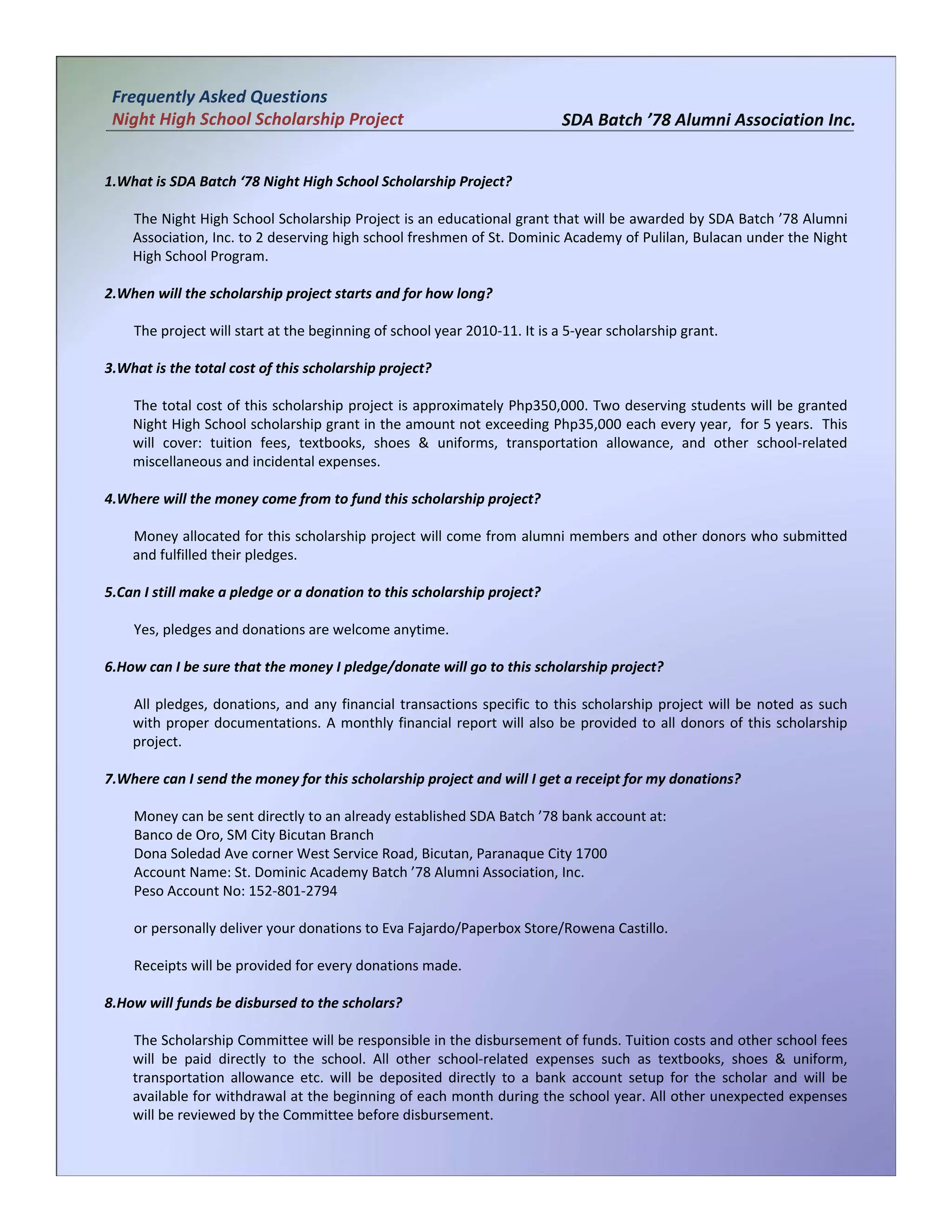 Night High School Scholarship FAQ | PDF | Student Financial Aid ...