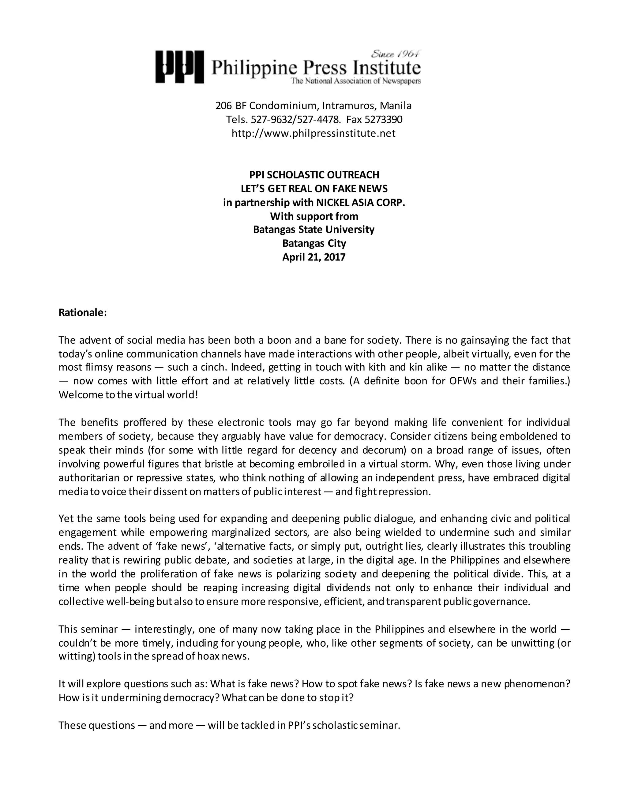 PPI-NAC Scholastic Outreach Program Let's Get Real on Fake News ...