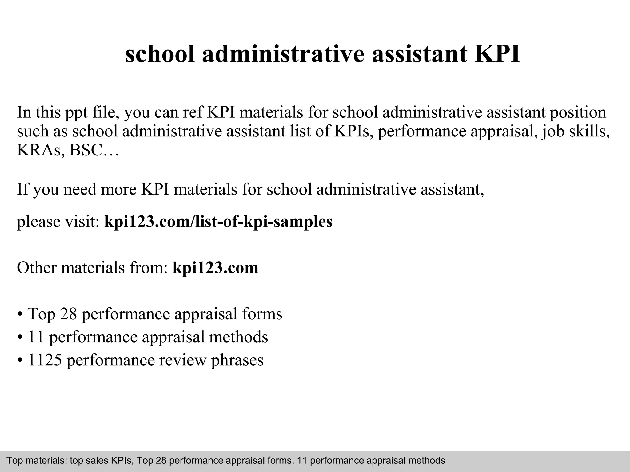 School administrative assistant kpi | PPT