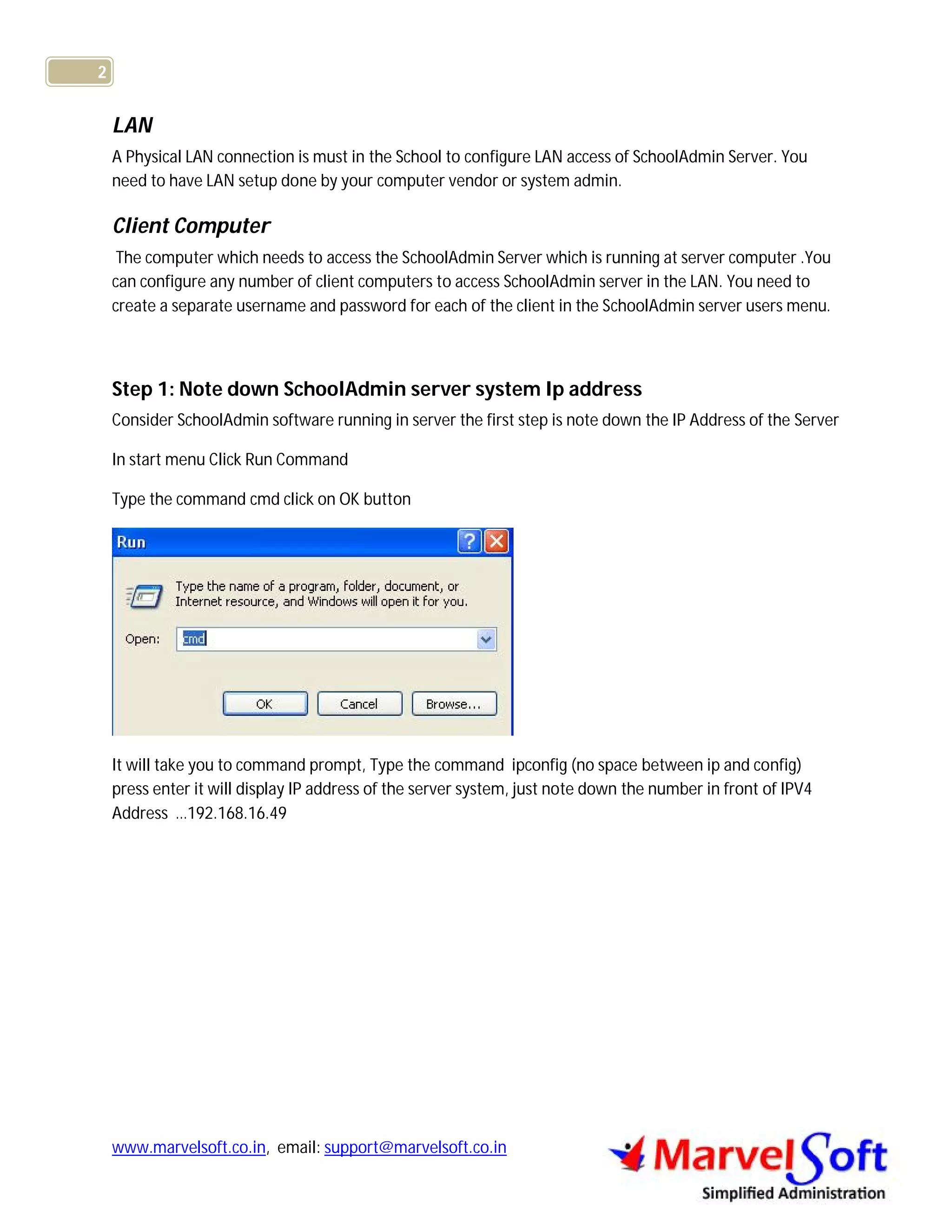 MarvelSoft SchoolAdmin school software lan setup guide | PDF