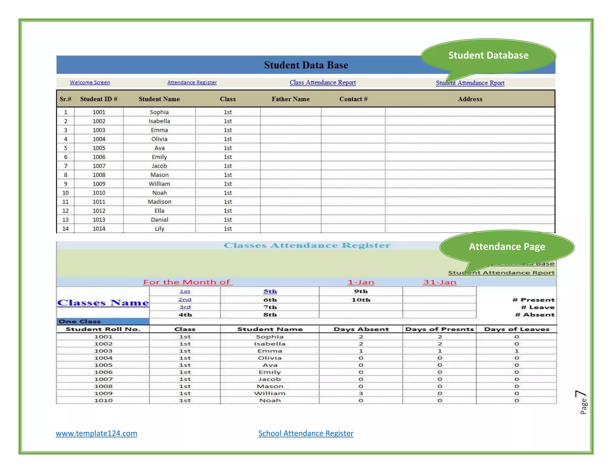 School attendance register-Template124 | PPT