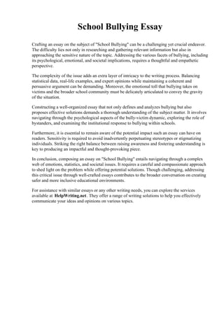 School Bullying Essay. Oklahoma Panhandle State University | PDF