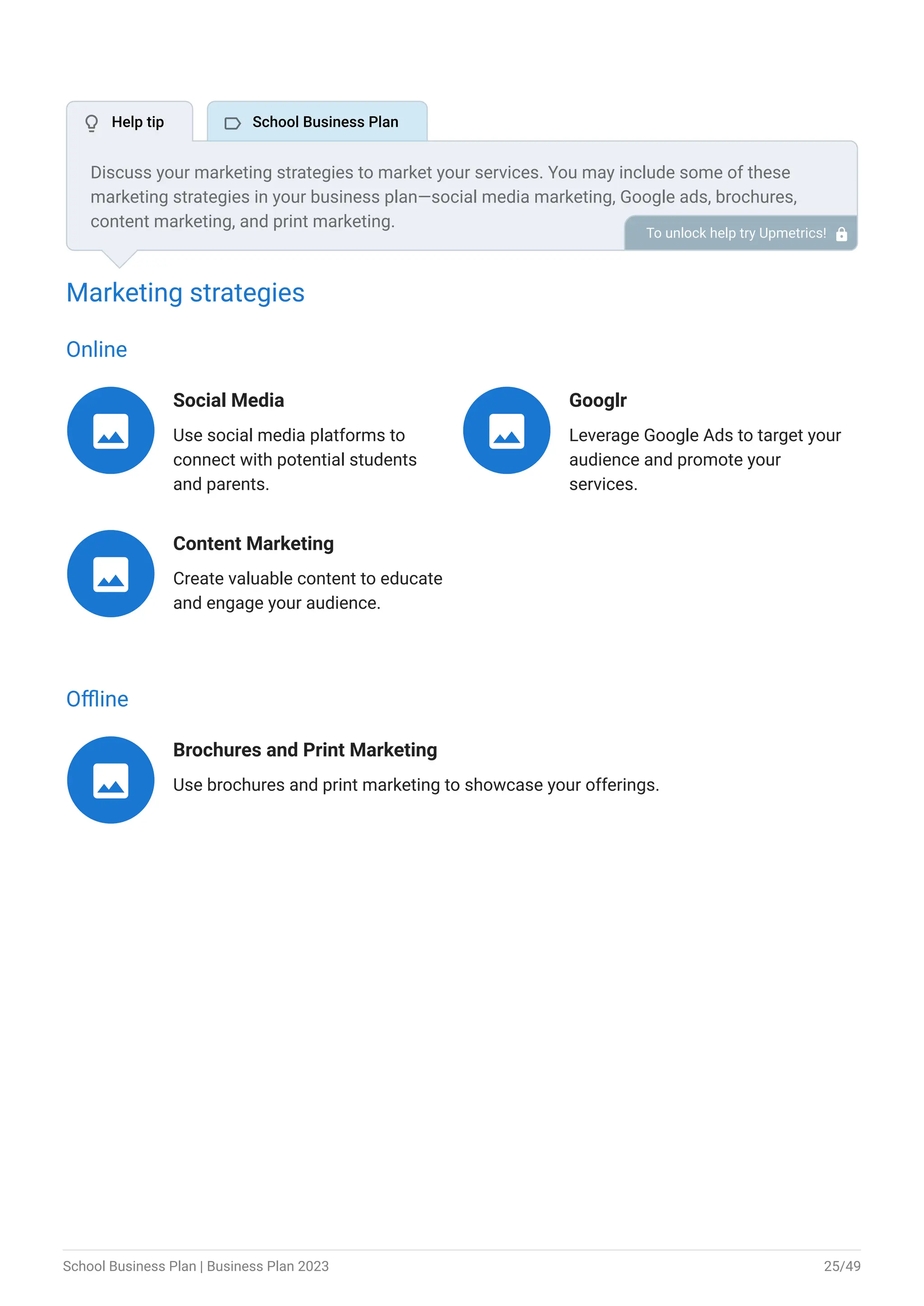 school business plan example | upmetrics | PDF