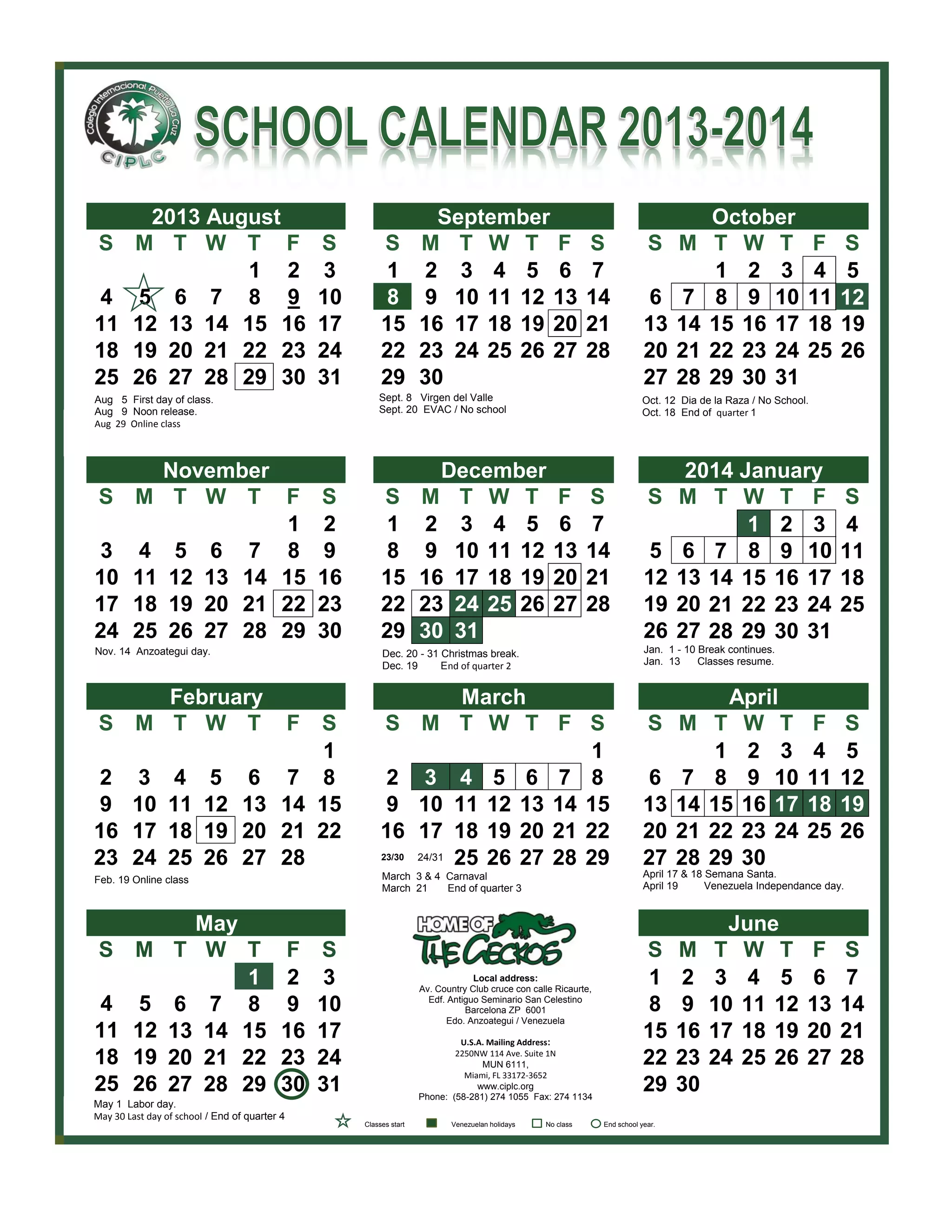 School calendar 2013 2014e | PDF