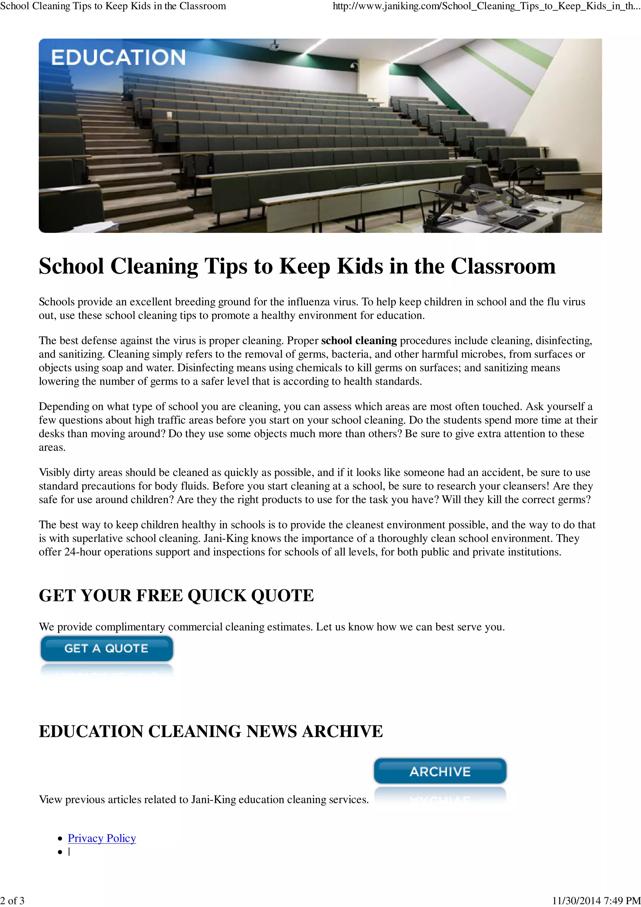 School cleaning tips to keep kids in the classroom | PDF