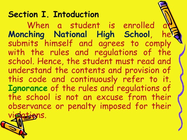 sCHOOL cODE OF dISCIPLINE.ppt | Professional School | Postgraduate ...