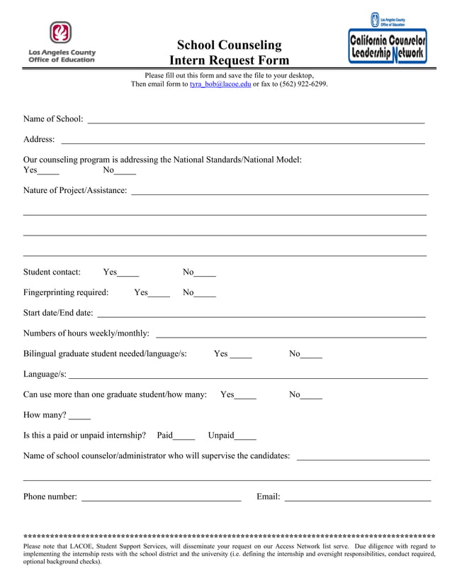School counseling intern request form 10-29-09 | PDF | Secondary ...