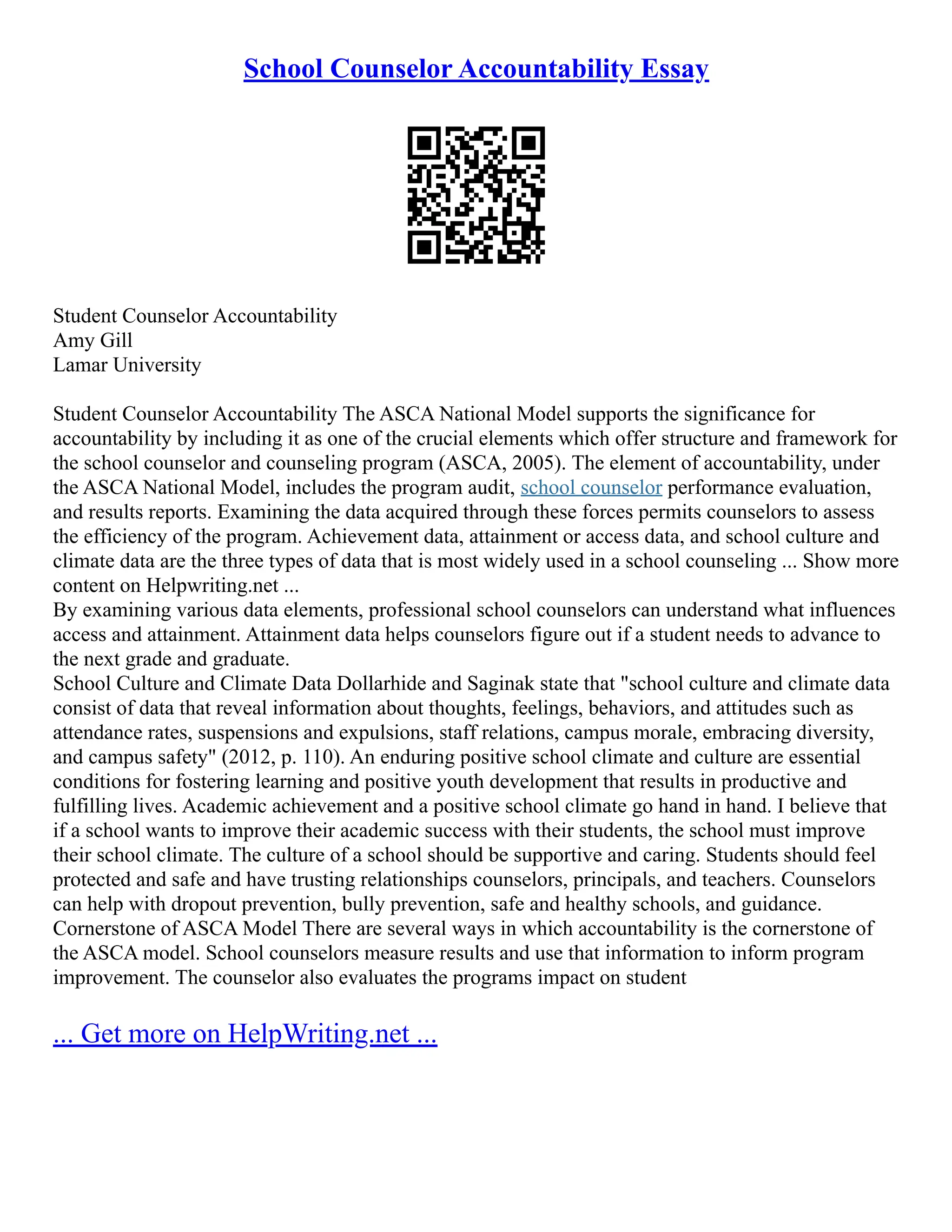 School Counselor Accountability Essay | PDF