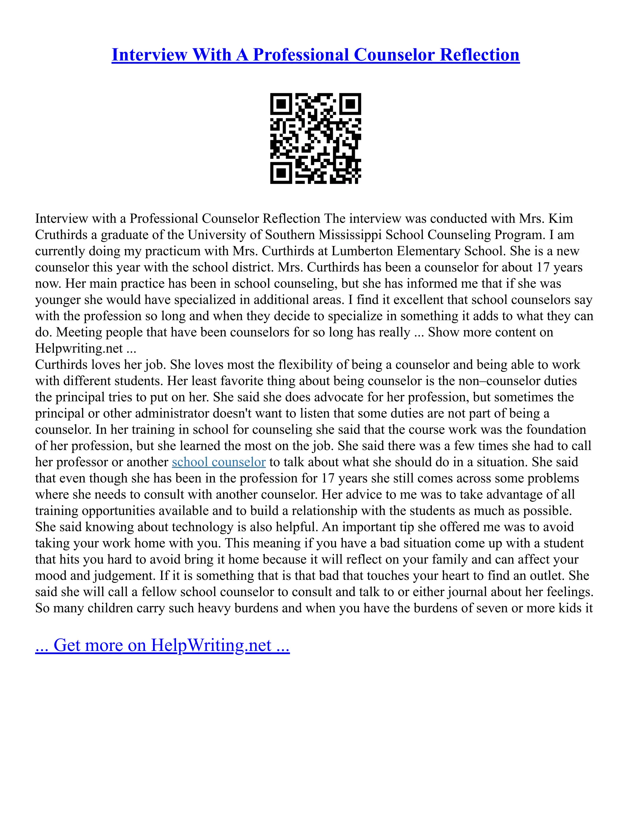 School Counselor Interview | PDF