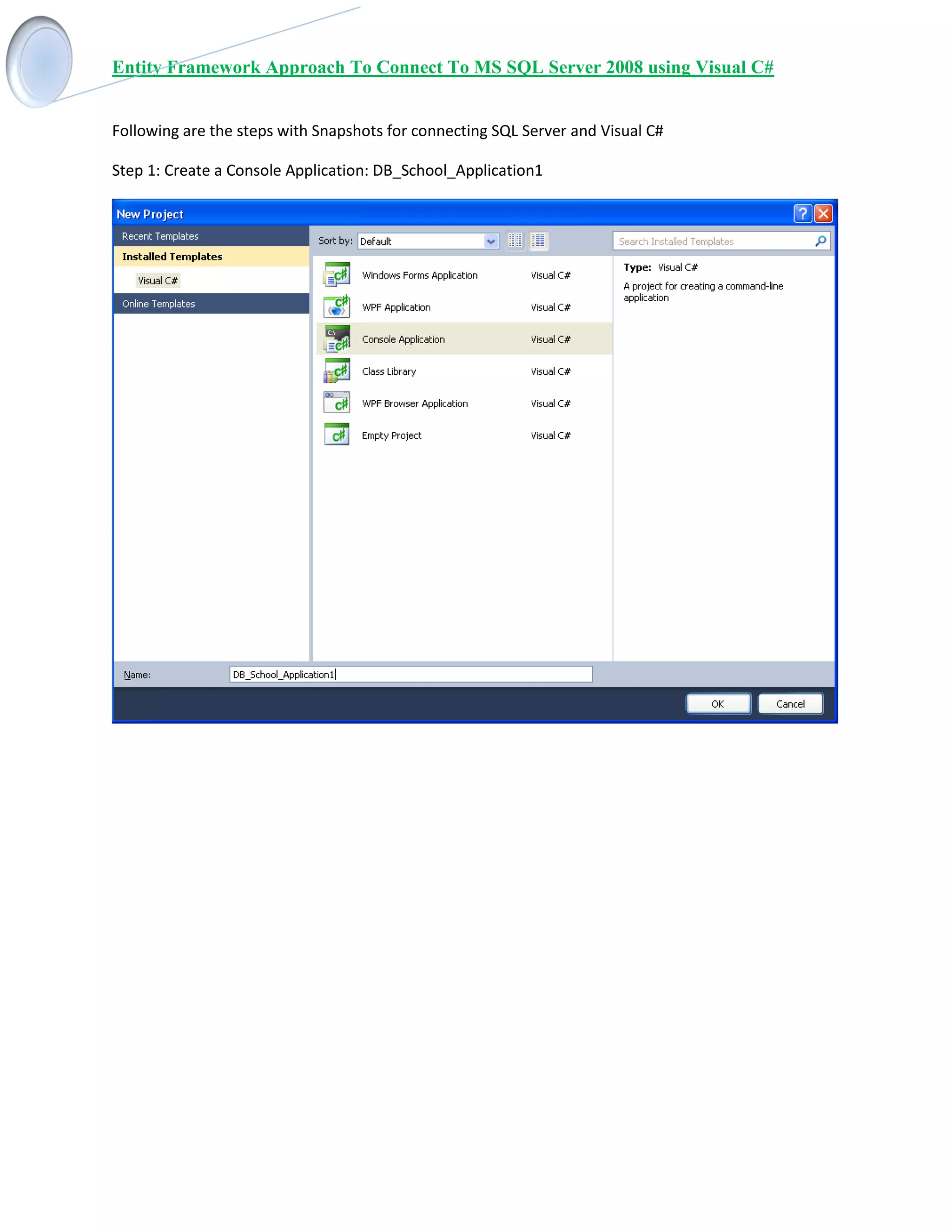 Code First Approach For Connecting SQL Server 2008 With Visual C# ,Entity Framework | PDF