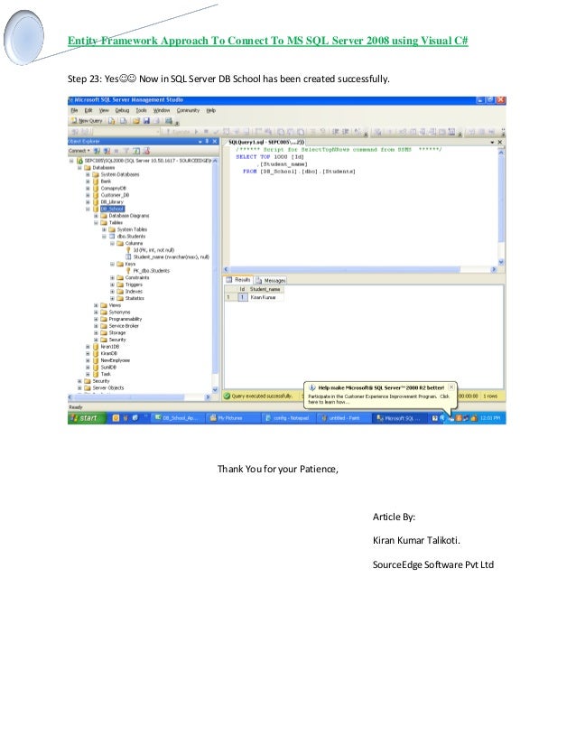 Code First Approach In Entity Framework Example C