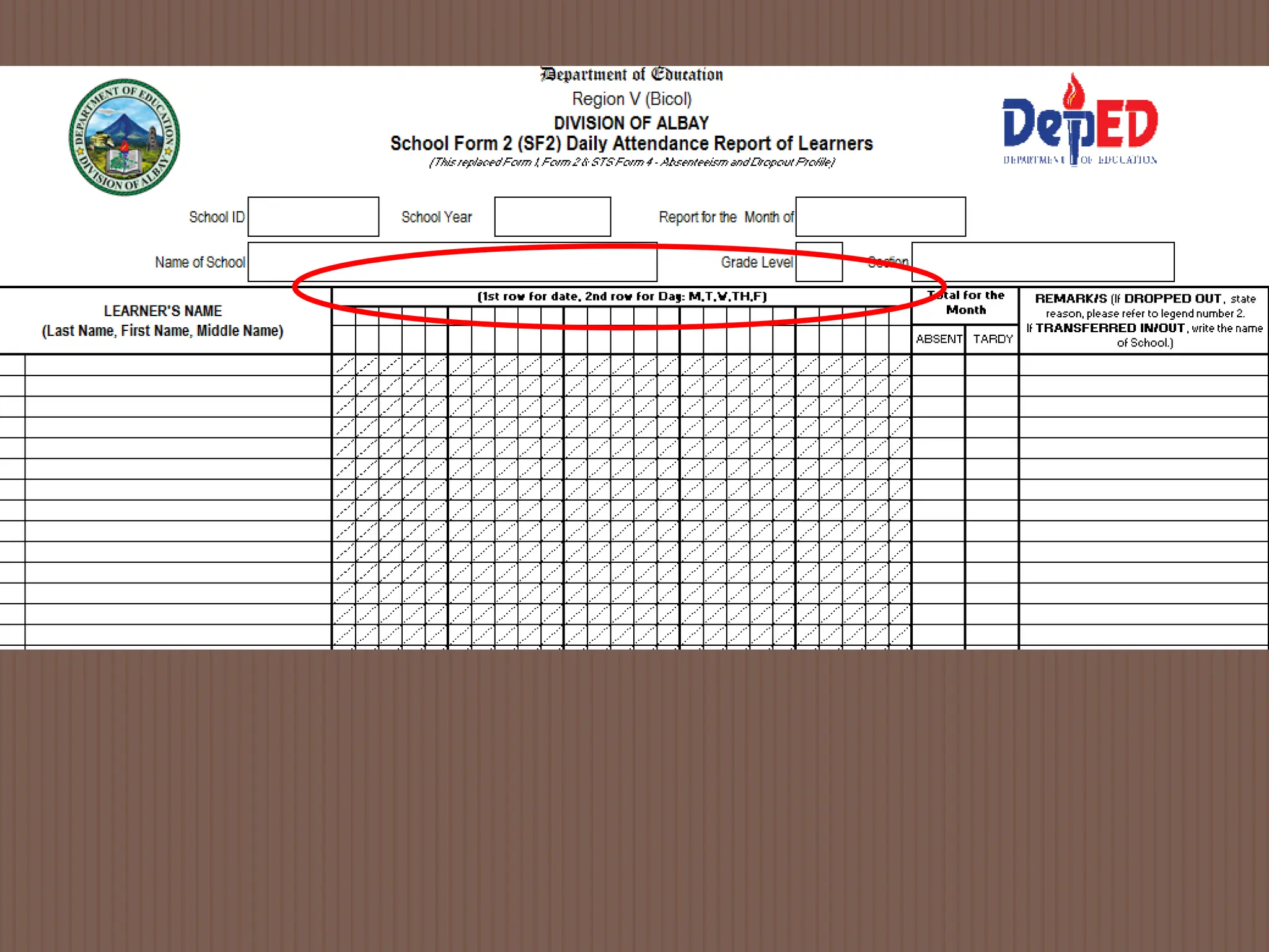 SCHOOL FORM 2 Daily Attendance Report of Learners | PPT