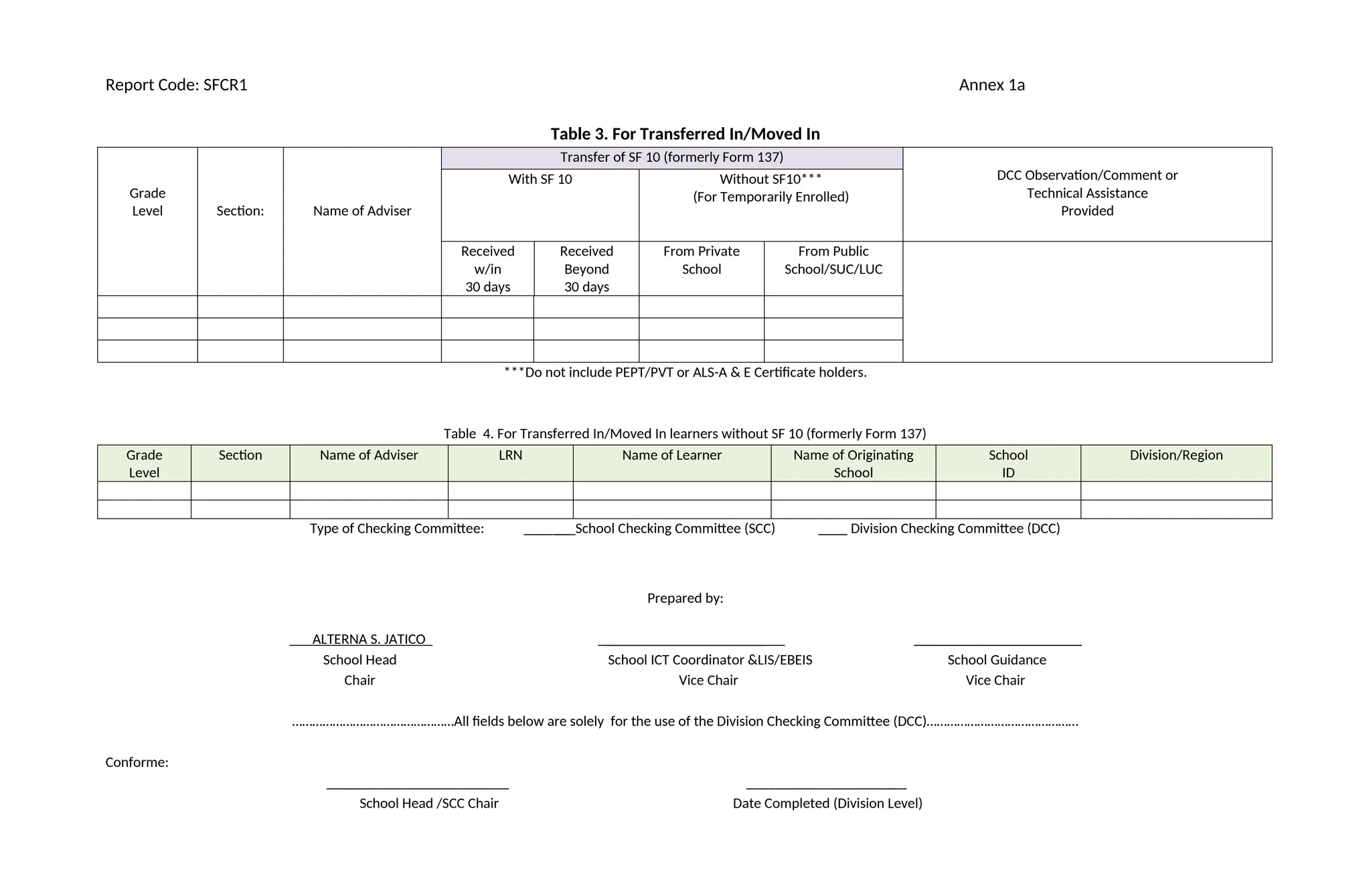 SCHOOl forms for checking report of teachers | DOCX