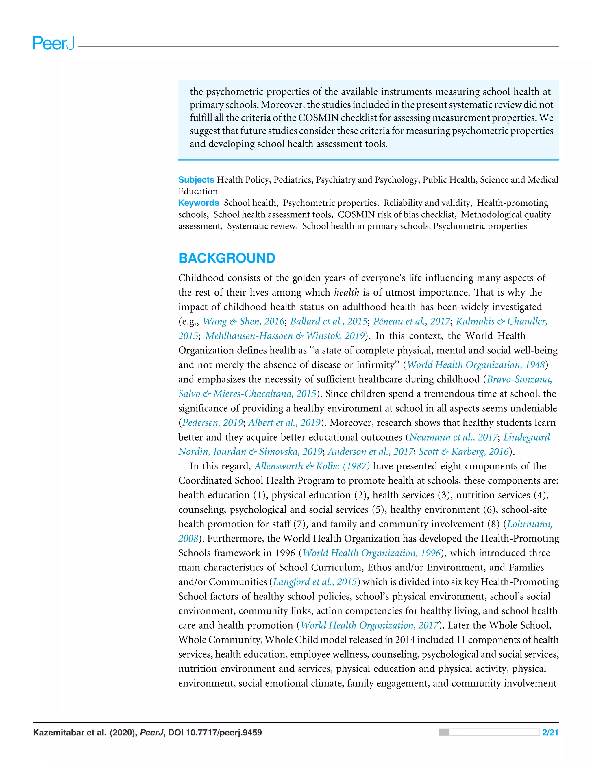 School health assessment tools a systematic review of measurement in ...