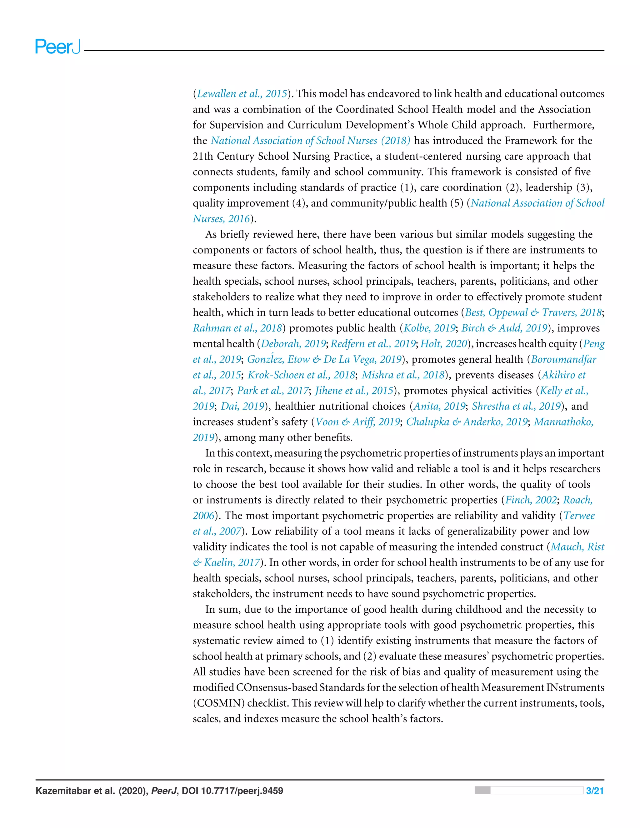 School health assessment tools a systematic review of measurement in ...