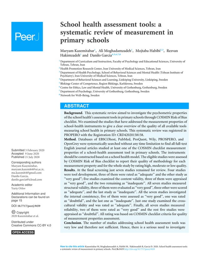 School health assessment tools a systematic review of measurement in ...