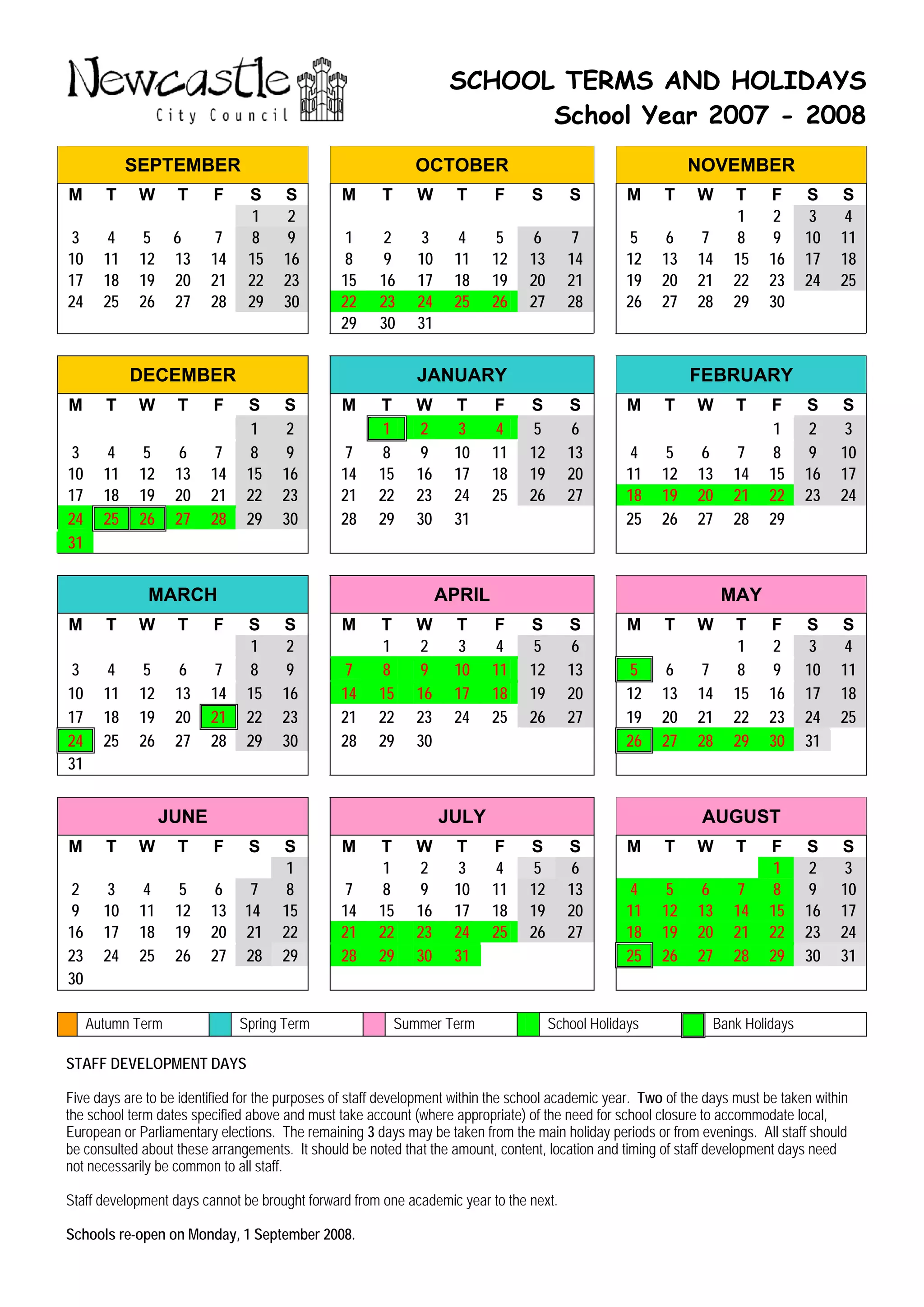 School Holiday 2007 08 Calendar Final | PDF