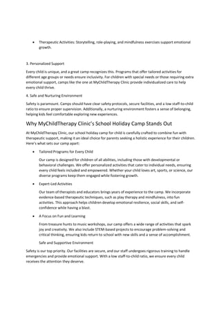 MyChildTherapy Clinic’s Summer Camp: Fun & Growth for Kids | PDF