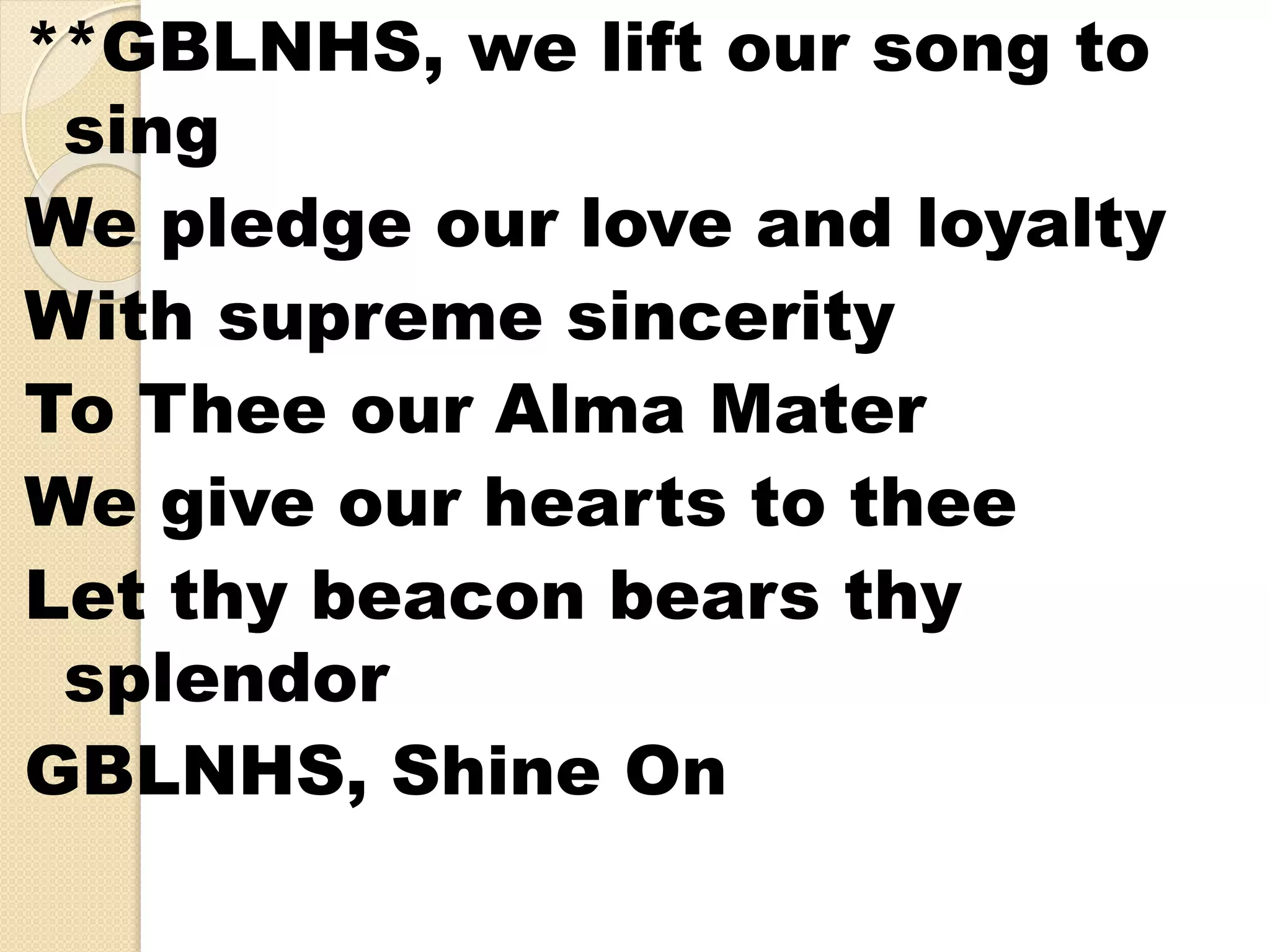 School hymn GBLNHS( SJNHS) | PPT