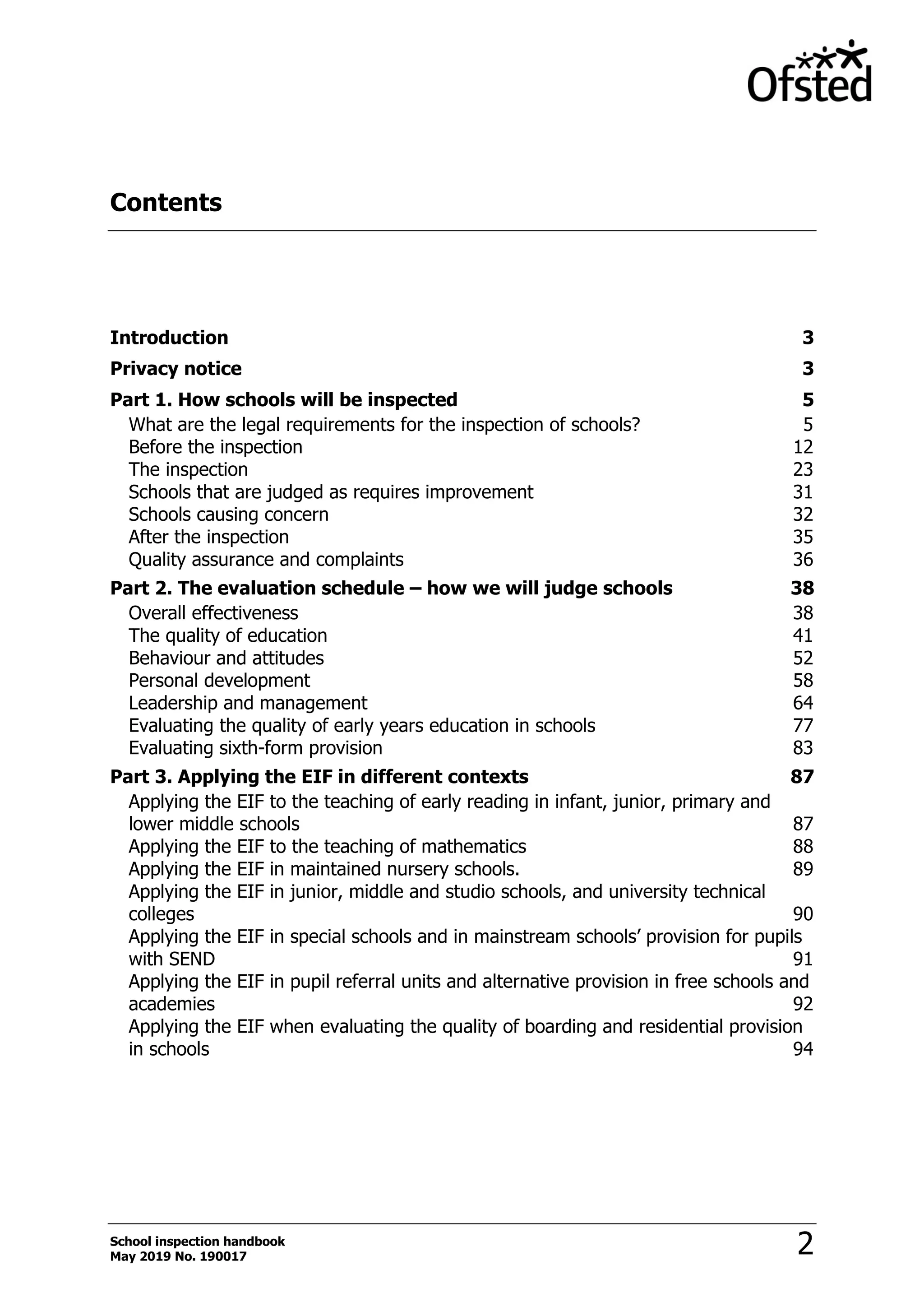 Ofsted School Inspection Handbook (from Sept 2019) | PDF