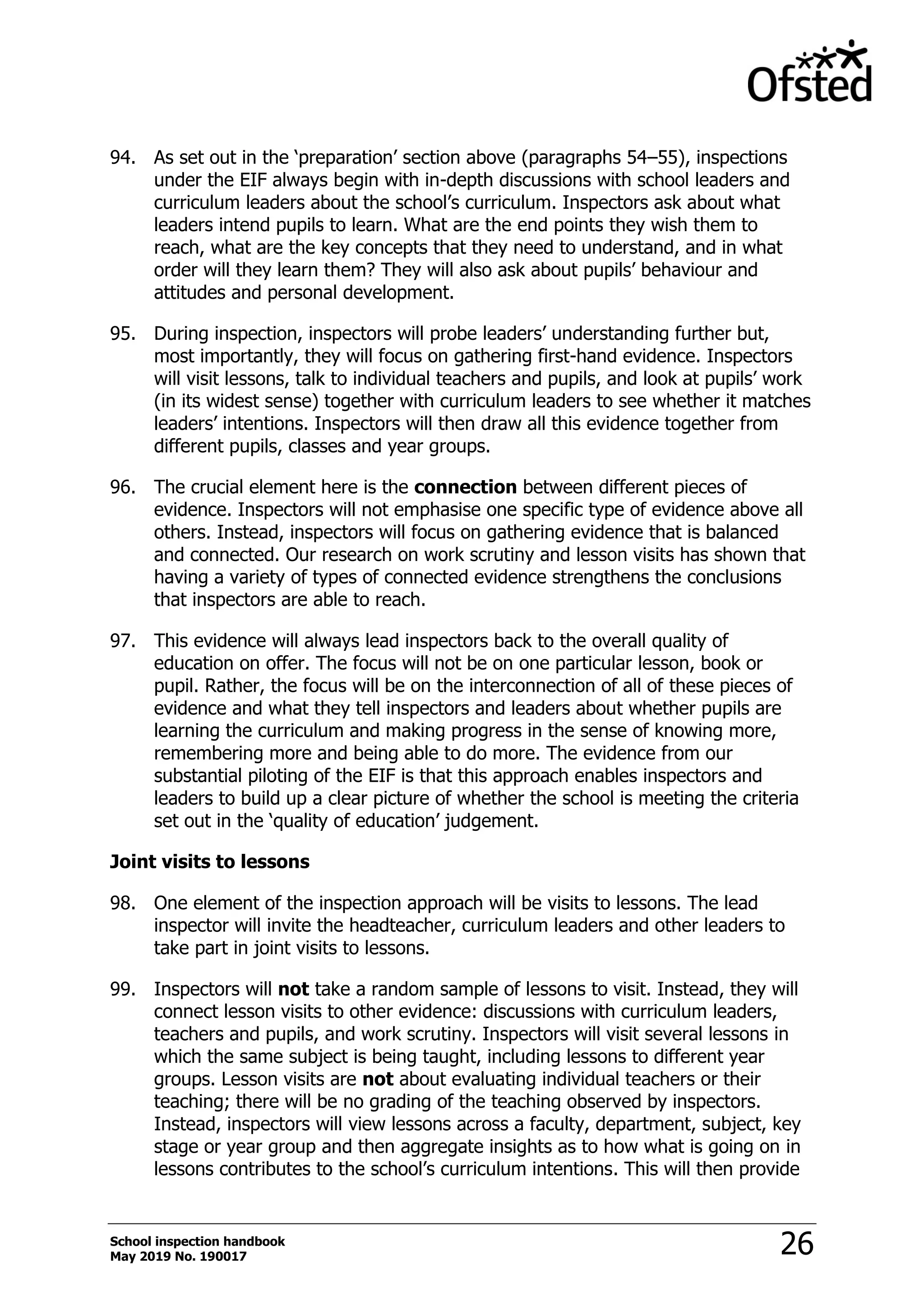 Ofsted School Inspection Handbook (from Sept 2019) | PDF