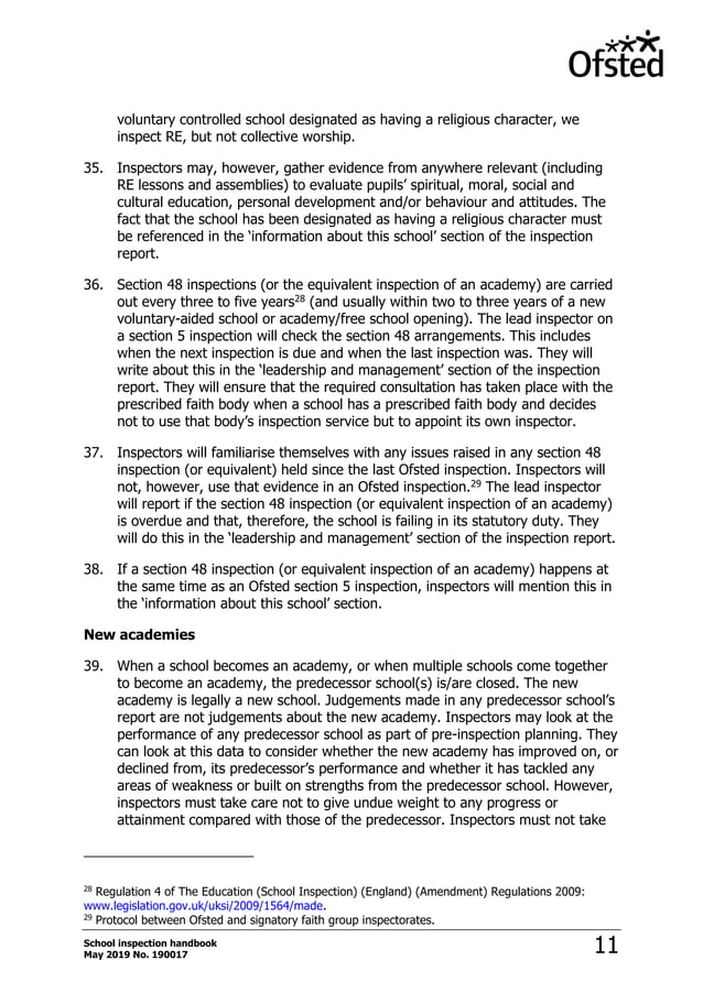 Ofsted School Inspection Handbook (from Sept 2019) | PDF