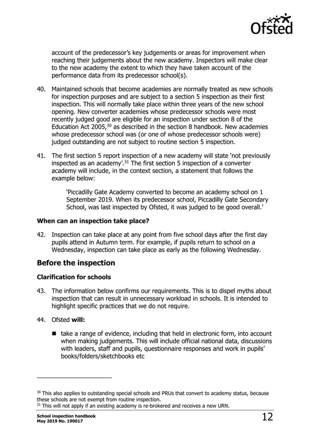 Ofsted School Inspection Handbook (from Sept 2019) | PDF