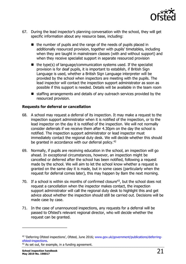 Ofsted School Inspection Handbook (from Sept 2019) | PDF