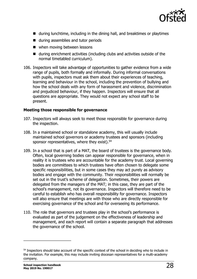 Ofsted School Inspection Handbook (from Sept 2019) | PDF