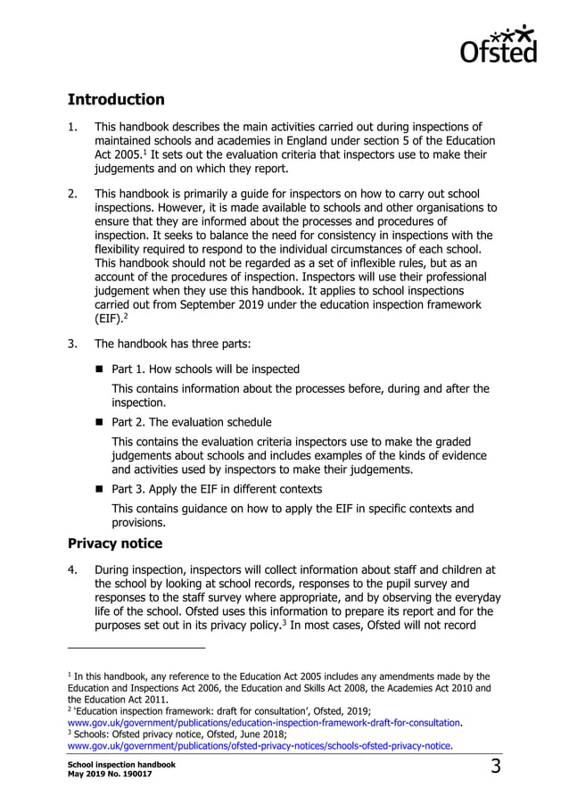 Ofsted School Inspection Handbook (from Sept 2019) | PDF