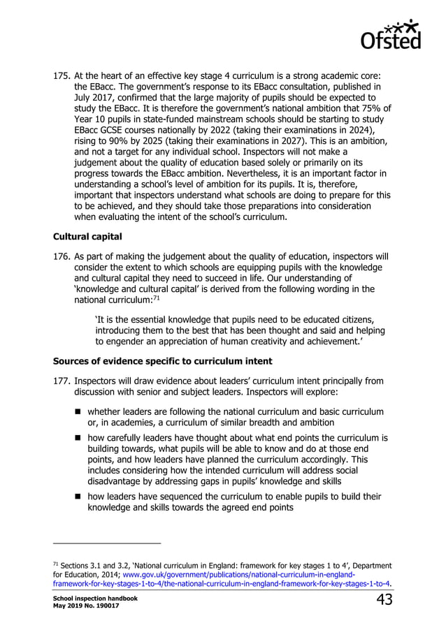 Ofsted School Inspection Handbook (from Sept 2019) | PDF