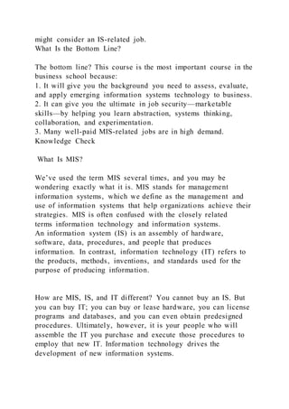 School introduction to mis is the most important class in the | DOCX