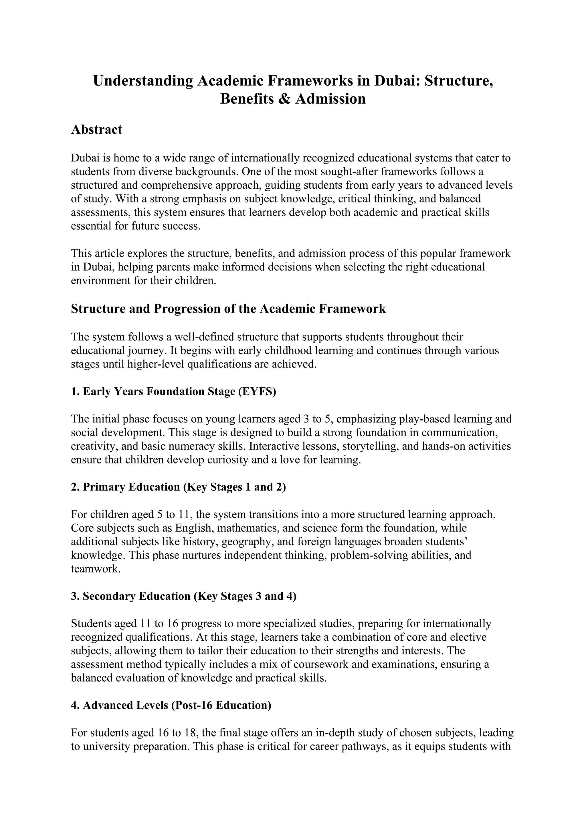 Understanding Academic Frameworks in Dubai: Structure, Benefits ...