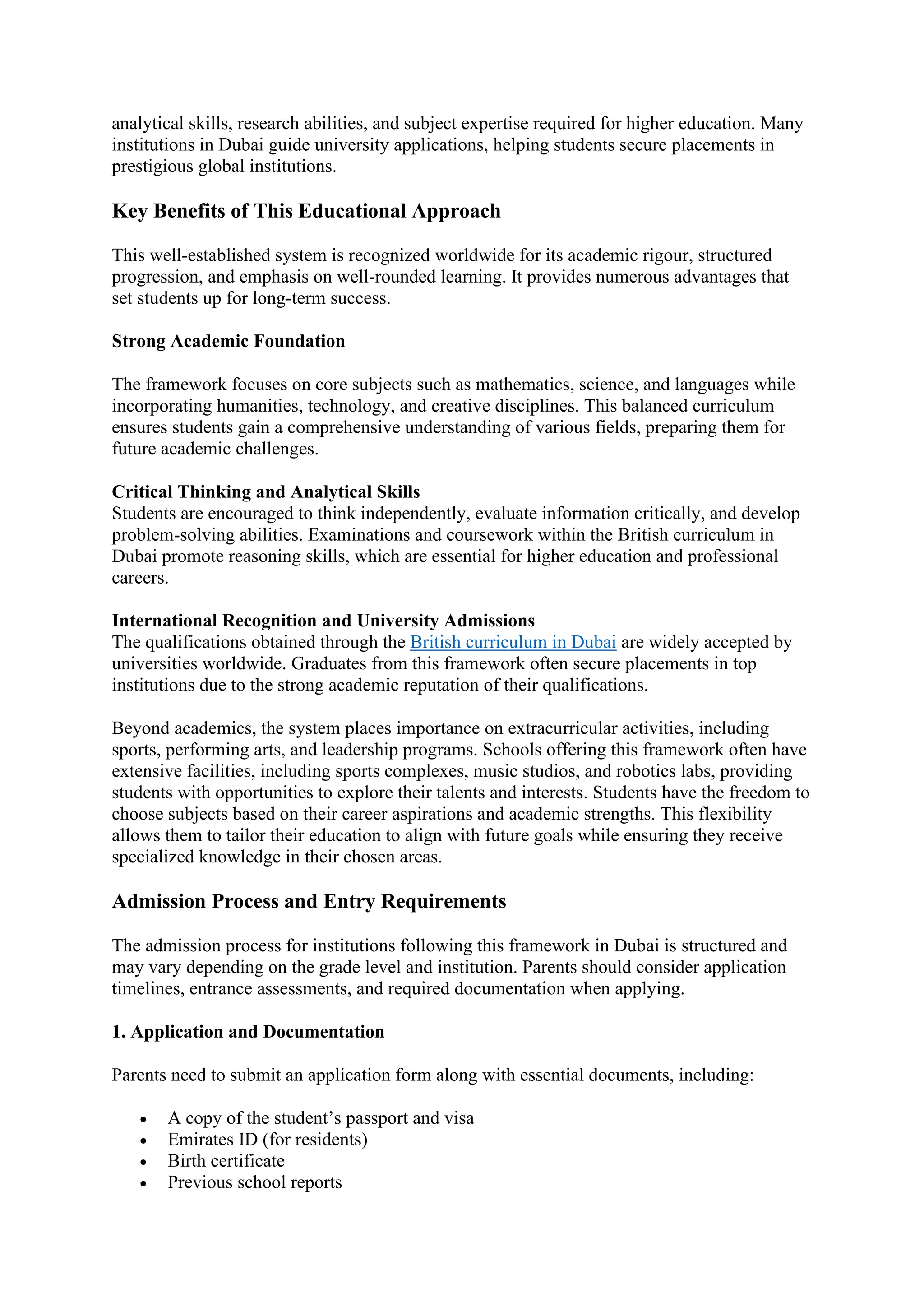 Understanding Academic Frameworks in Dubai: Structure, Benefits & Admission | PDF